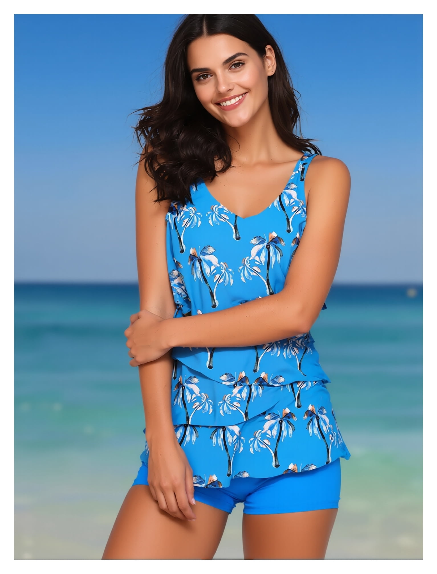 Women's Tankini Swimsuit Set V Neck High Waisted Bathing Suit Full ...