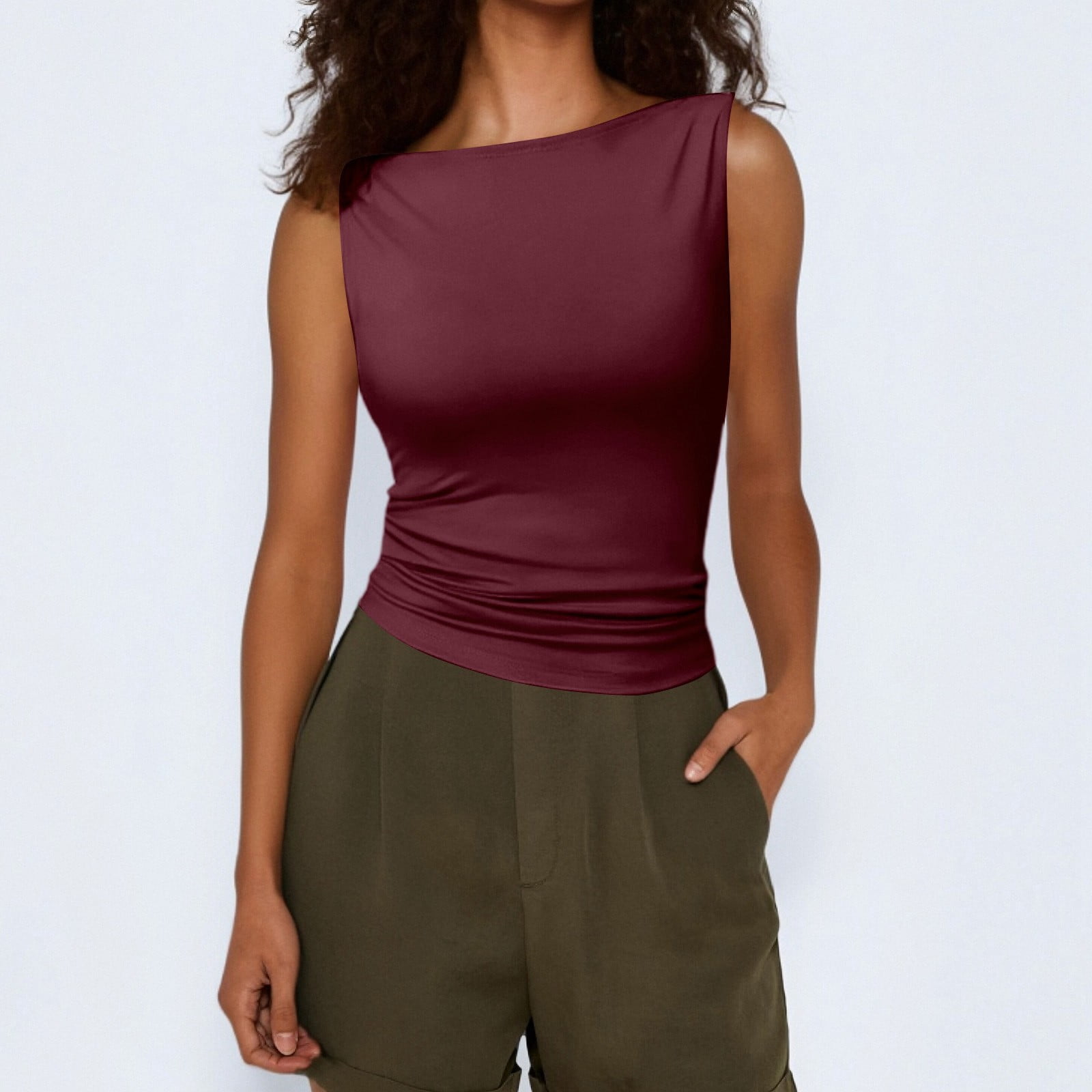 Women's Tanks Casual Solid Color Round Neck Tank Top for Everyday Wear ...