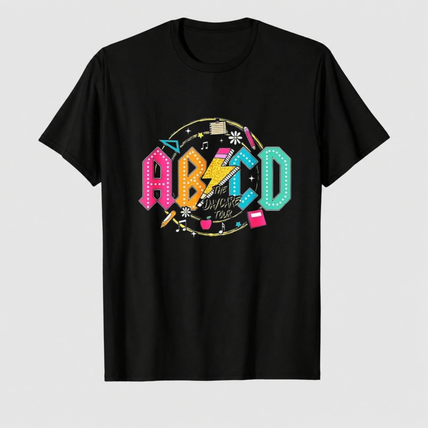 Women's Teacher ABCD Graphic T-Shirt, Colorful School Letter Short ...