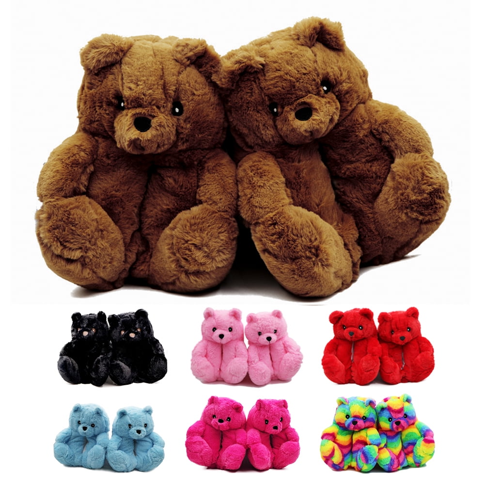 Women's Teddy Bears Slippers, Fuzzy Animal Slippers, Cute House Bear Slippers, Indoor Shoes Warm ...