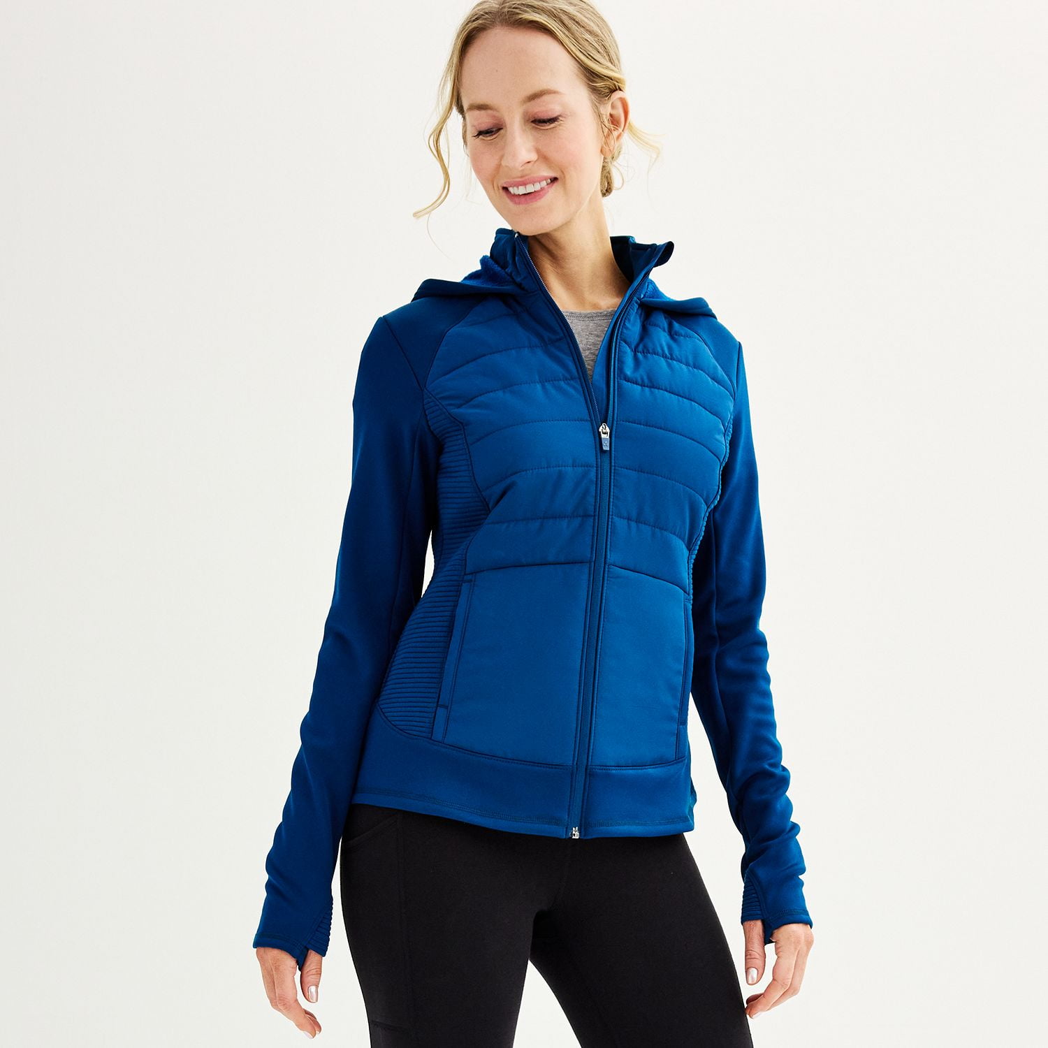 Women's Tek Gear® Hooded Mixed-Media Jacket Color: Blue Crayon Size ...