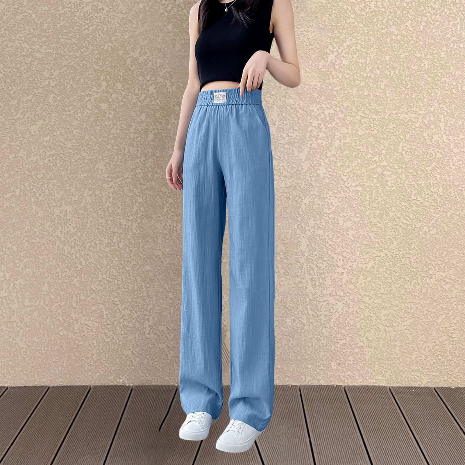Women's Tencel Wide Leg Jeans High Waisted Straight Denim Pants with ...