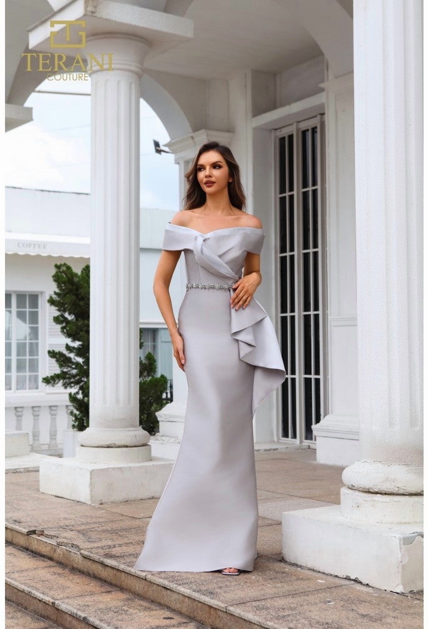 Women's Terani Couture 251m4452 Off The Shoulder Mikado Long Trumpet ...