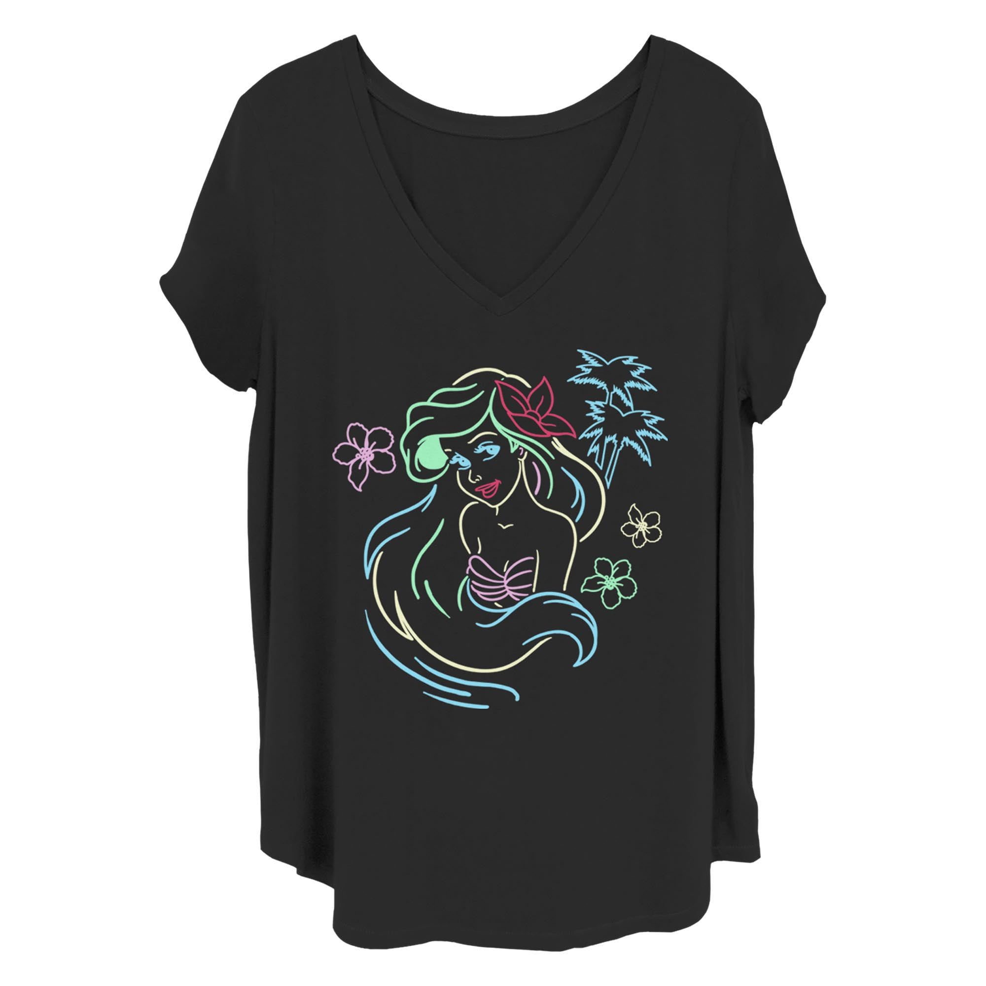 Women's The Little Mermaid Ariel Neon Light Print Graphic T-Shirt ...