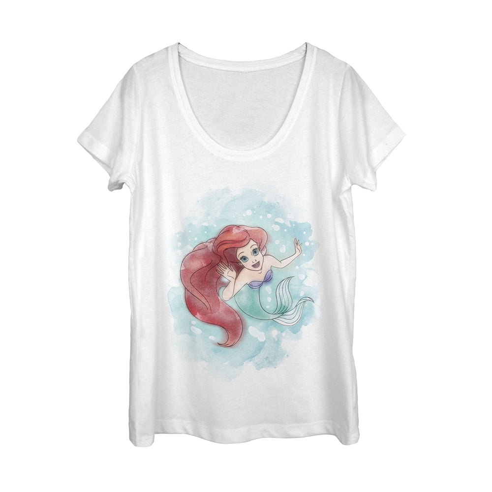 Women's The Little Mermaid Ariel Watercolor Print Scoop Neck White 2X ...