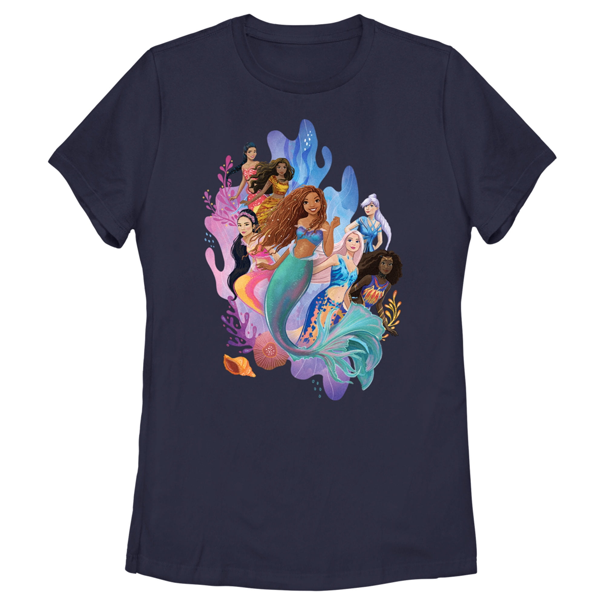 Women's The Little Mermaid Group of Mermaids Graphic Tee Navy Blue ...