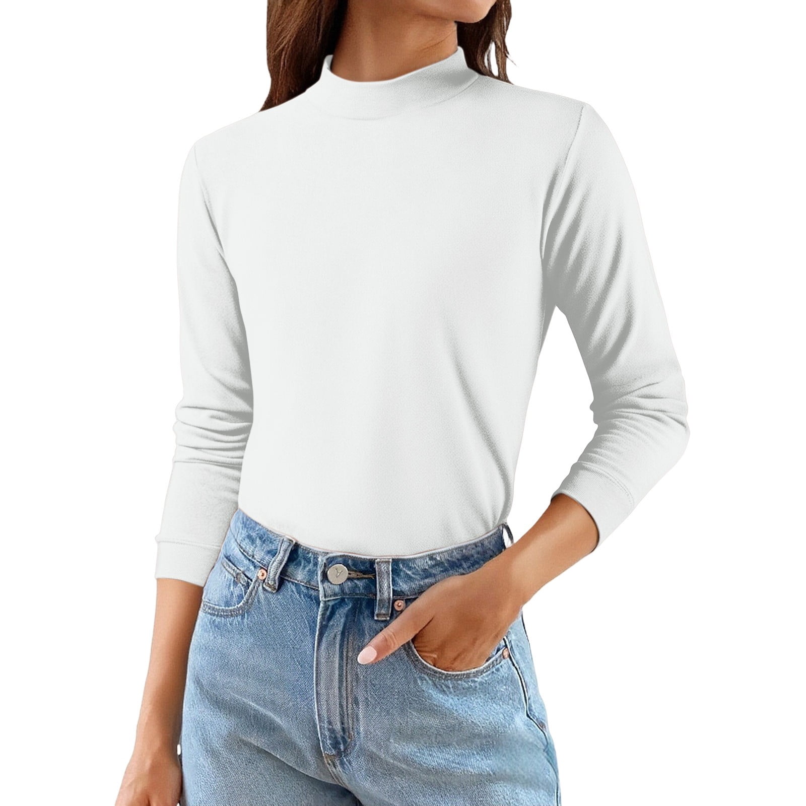 Women's Thermal Mock Neck Sweater, Fleece Lined Long Sleeve Base Layer ...