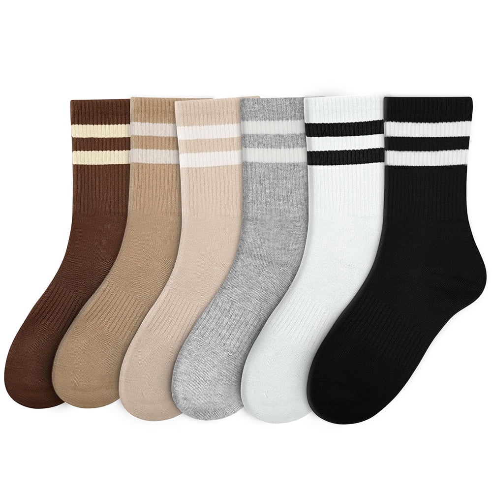 Women's Thick Crew Socks: Striped Retro Cotton for Athletic Protection ...