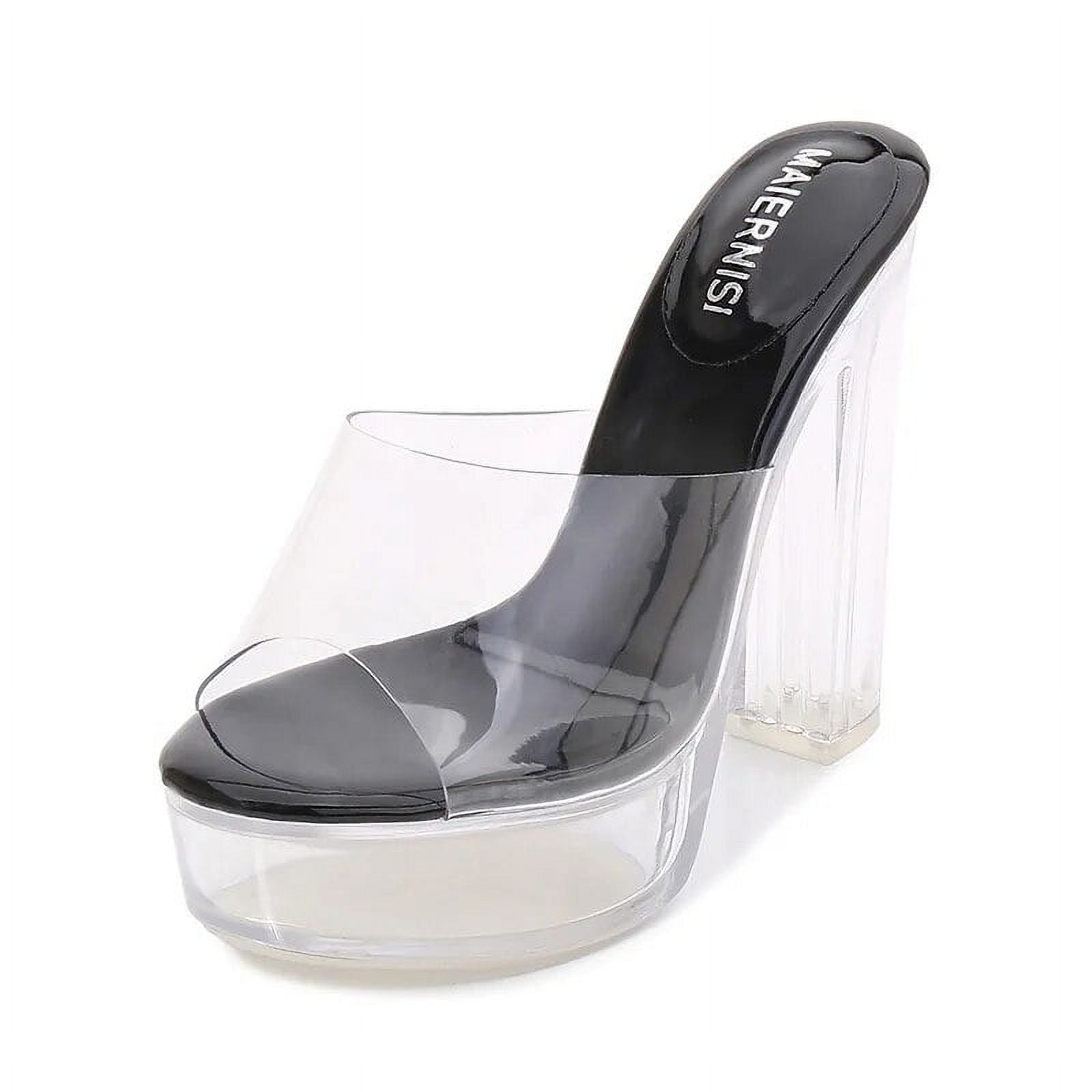 Women's Thick High Heels Shallow Mouth Crystal Transparent Sexy Stage ...
