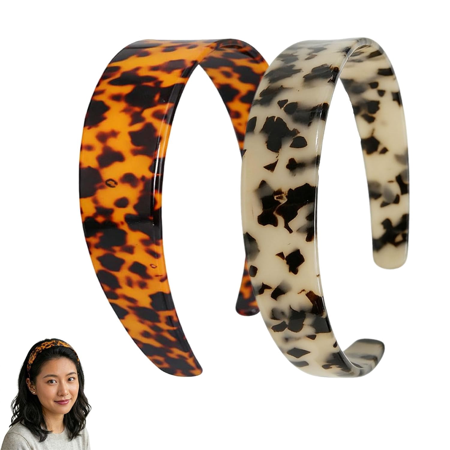 Women's Thick Tortoise Shell Headband, 1.5in Vintage Acetate Resin, No ...