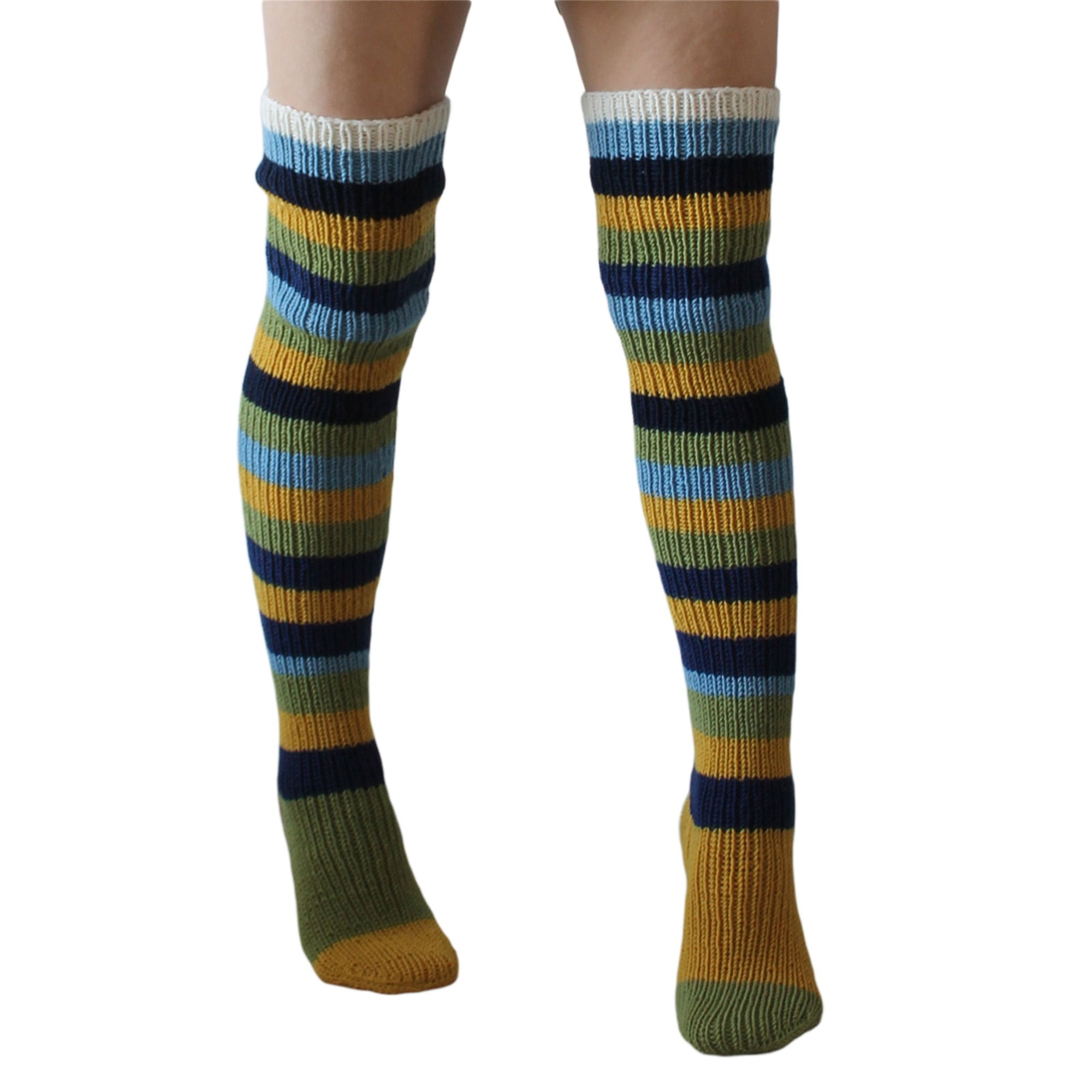 Women's Thigh High Socks Knitted Striped Over the Knee Socks Long Knee ...