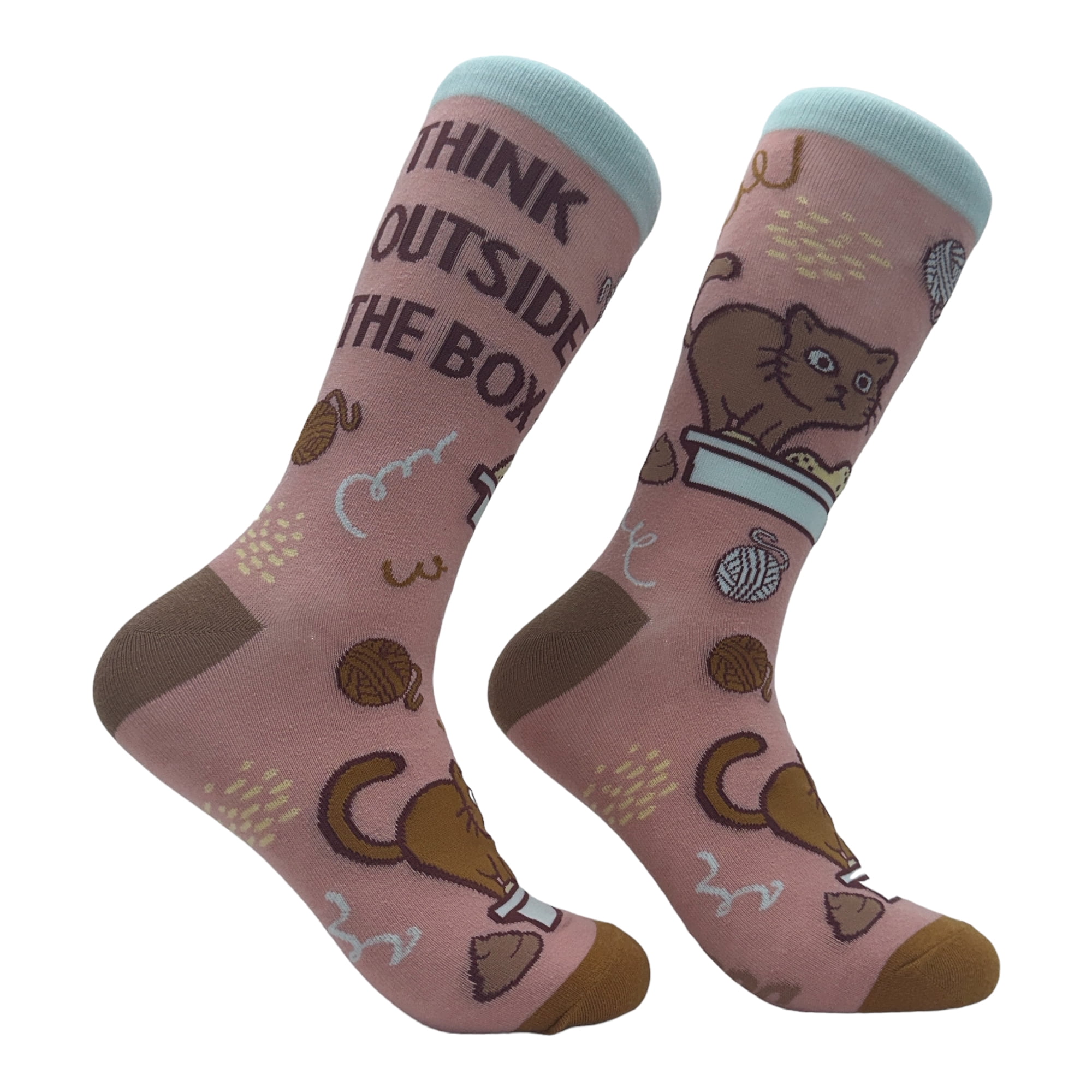 Women's Think Outside The Box Socks Funny Kitty Litter Box Pooping Joke ...