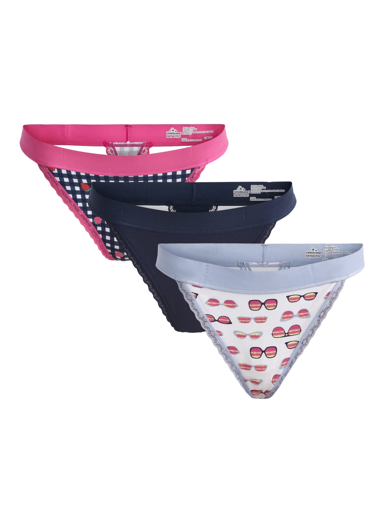 Way To Celebrate Lace Trim Women's Thong Panties 3-Pack Sizes S XXL ...