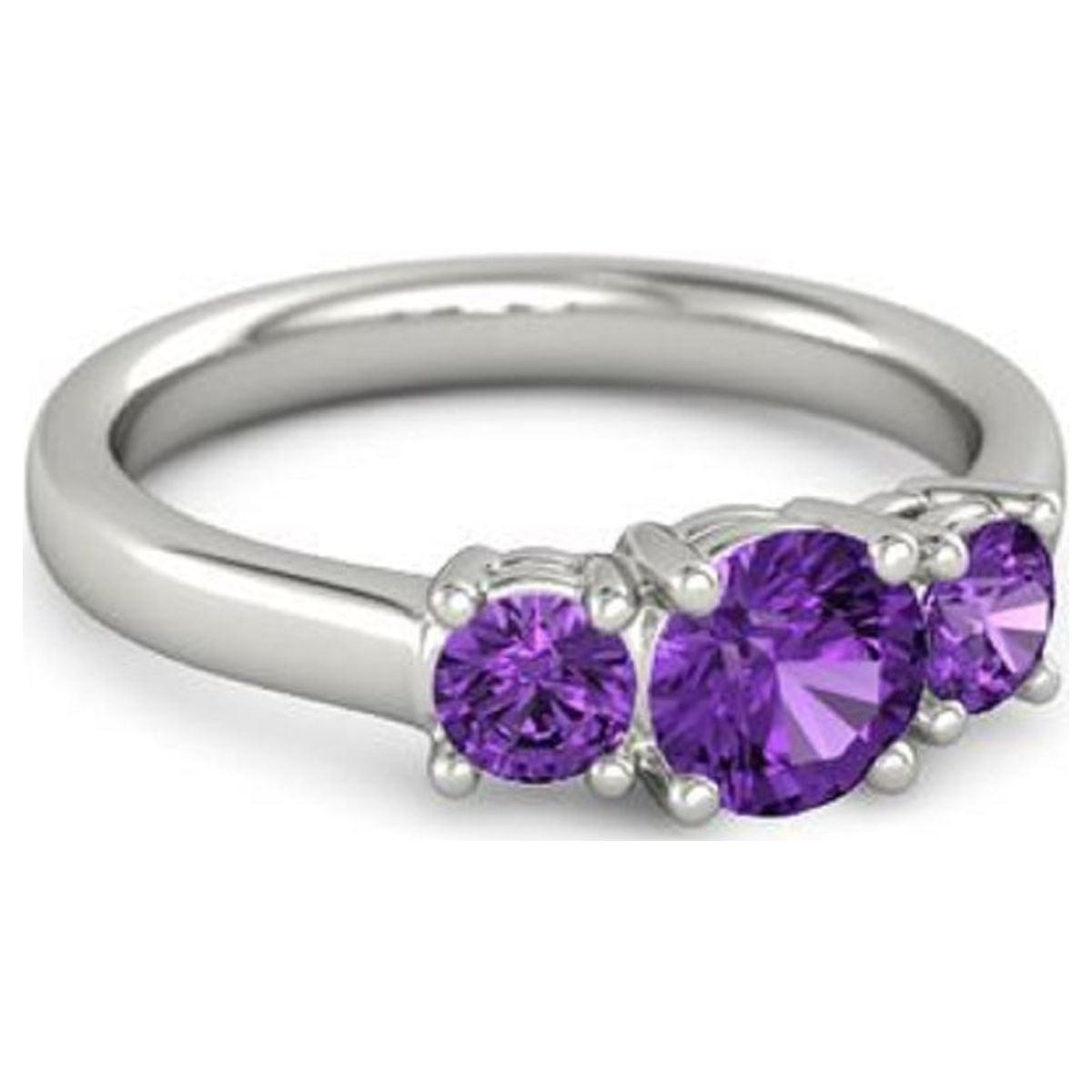 Women's Three Stone Amethyst Ring Wedding Anniversary 925 Sterling ...