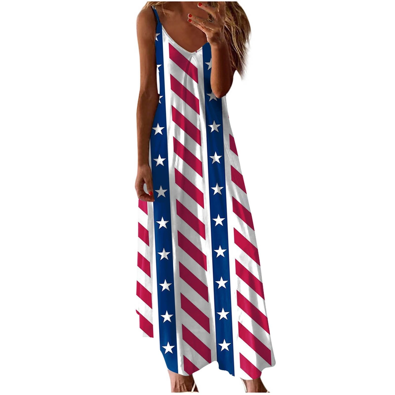 Women's Tie Dye Cami Dress Patriotic Independence Day Maxi Dress Summer ...