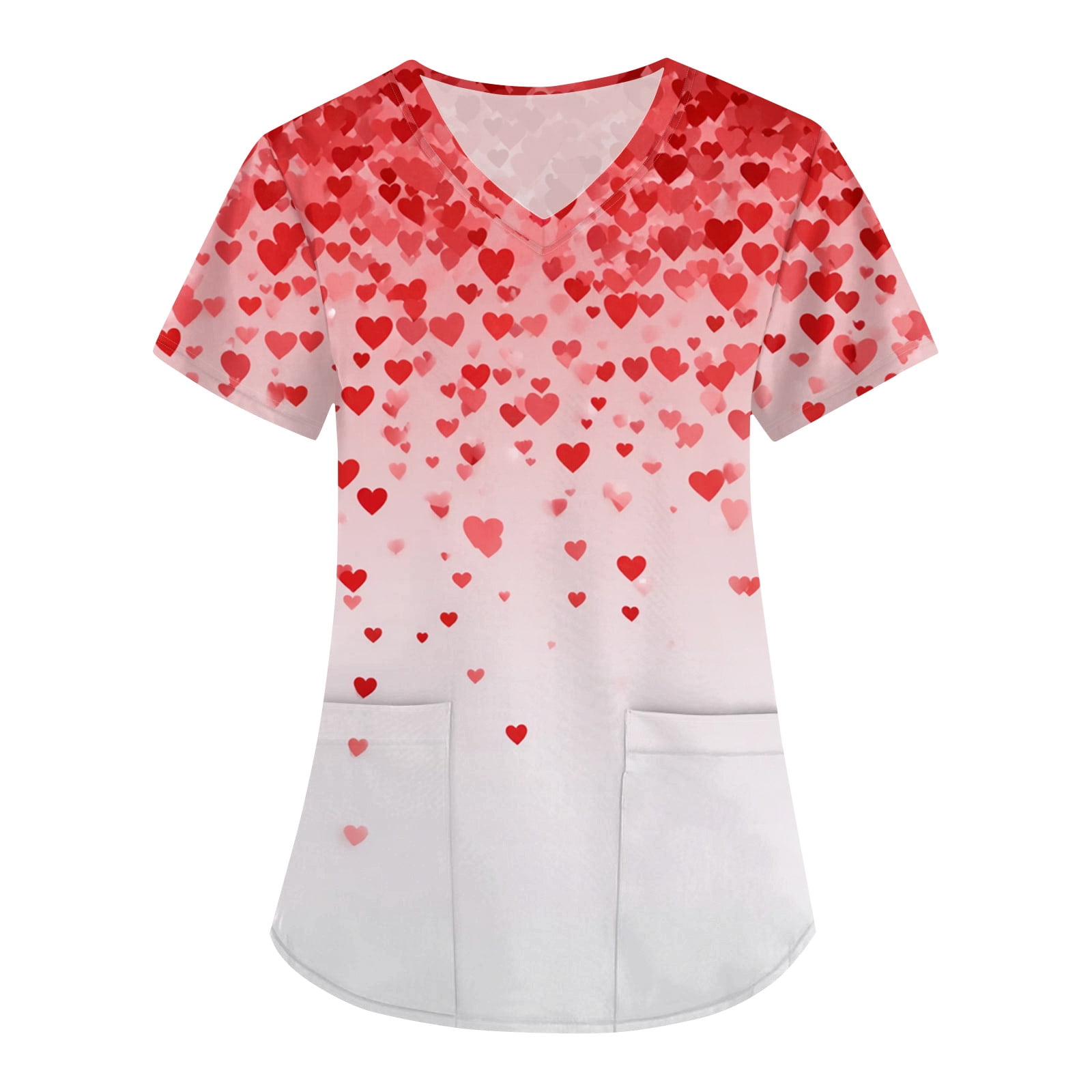 Women's Tie Dye Heart Print Scrub Top V Neck Short Sleeve Stretch ...