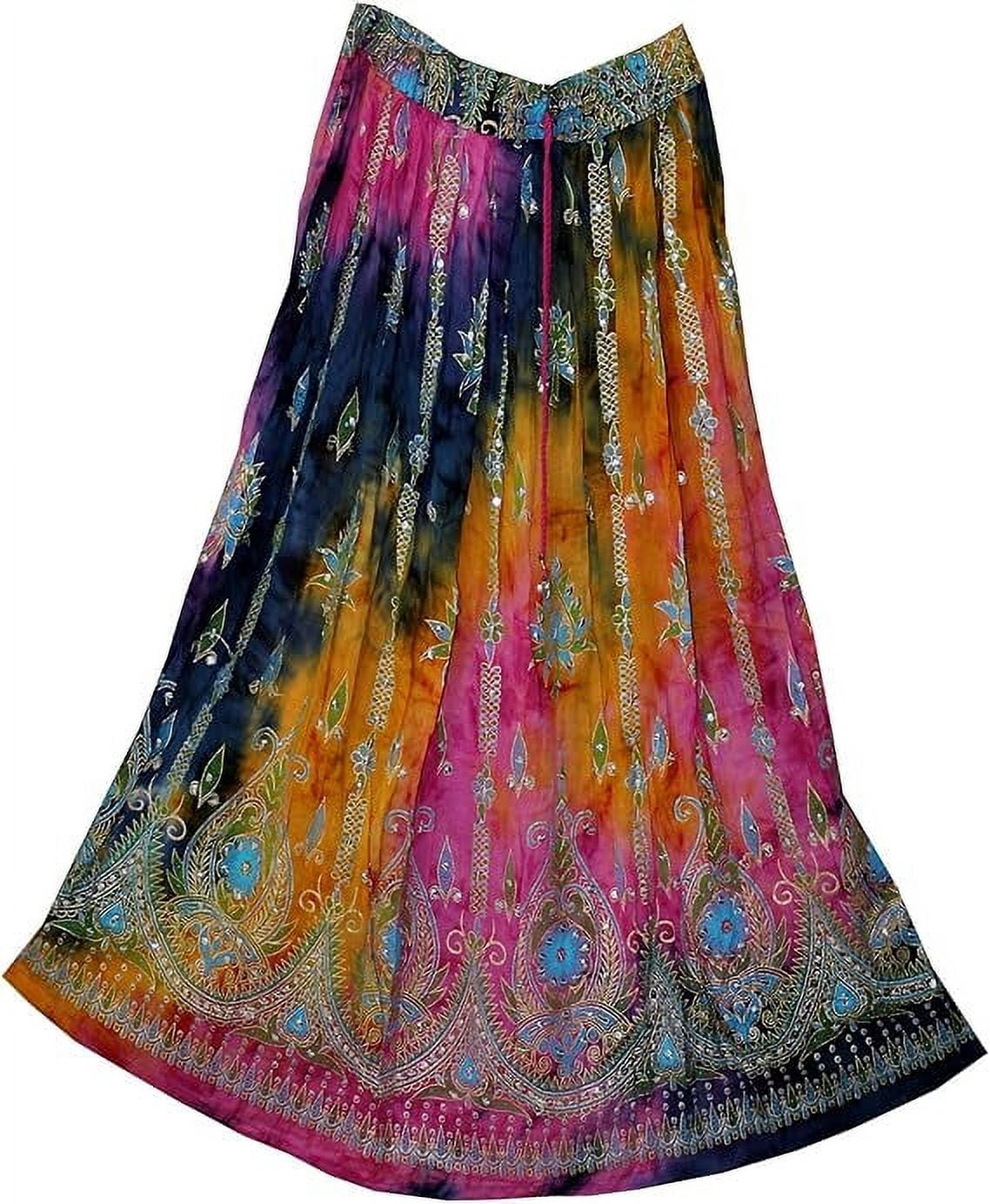 Women's Tie Dye Yoga Trend Sequined Crinkle Broomstick Gypsy Long Skirt ...