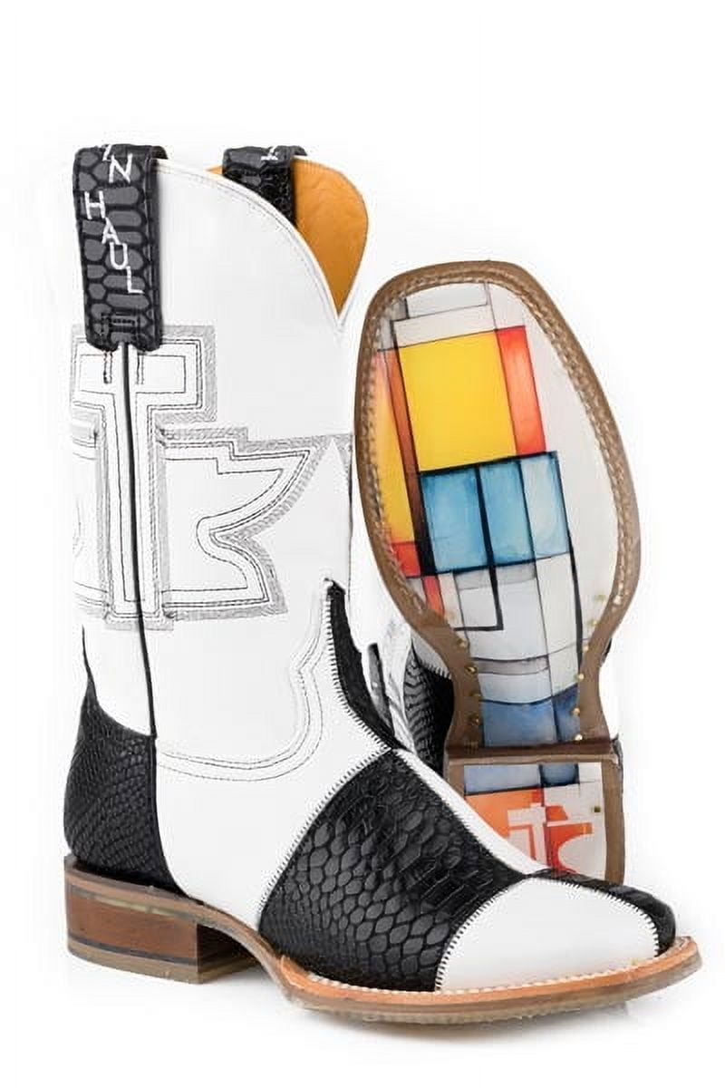 Women's Tin Haul Black & White Boots With Mondrian Sole Handmade ...