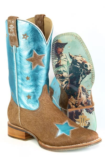 Women's Tin Haul Cosmic Cowgirl Boots With Rider Sole Handcrafted Brown ...
