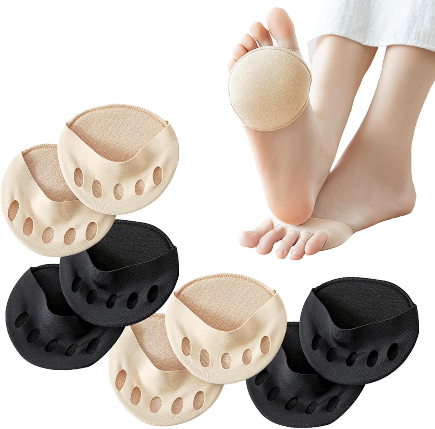 Women's Toe Pad Topper Liner Socks Nylon Sponge Cushion No Show Toeless ...