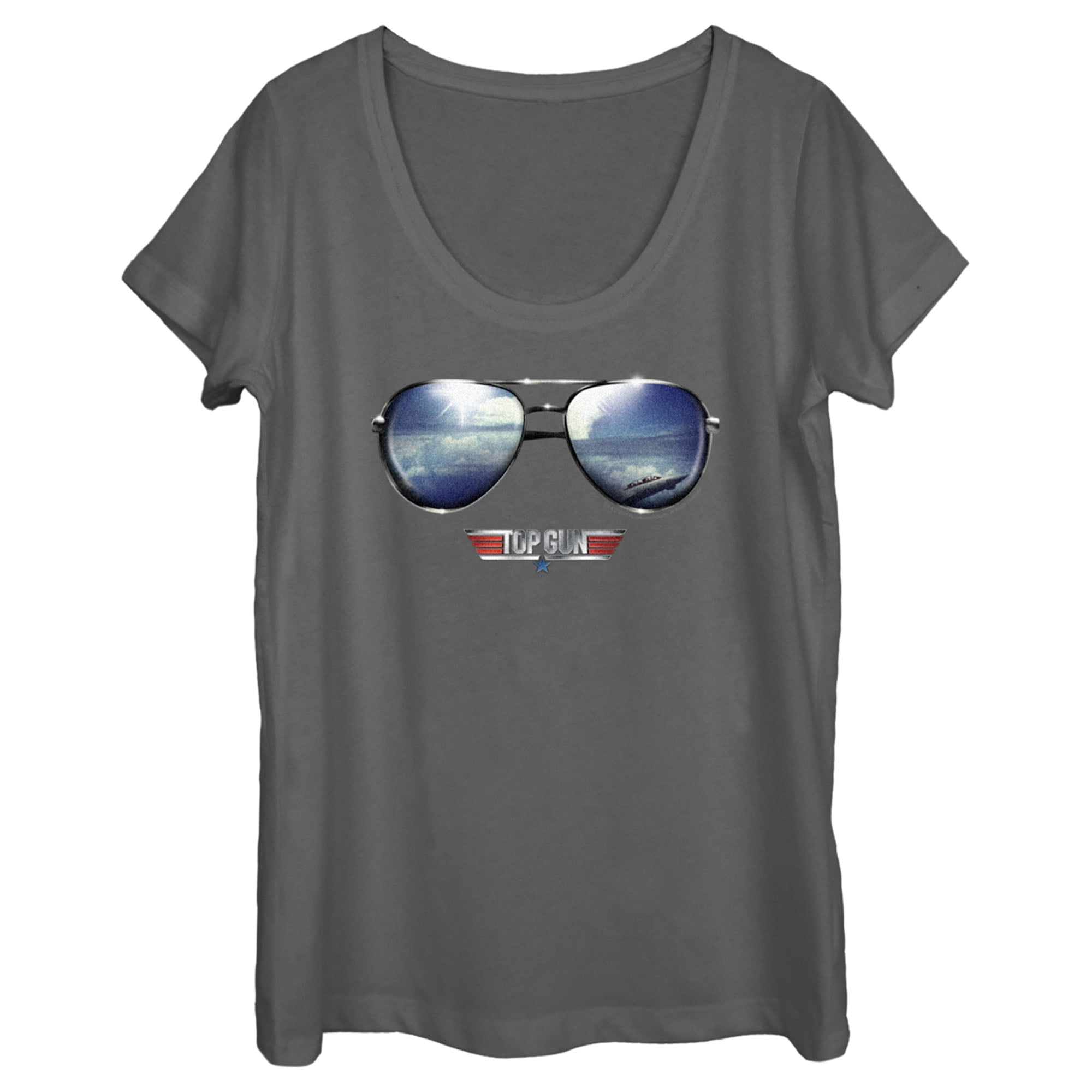 Women's Top Gun Aviator Sunglasses Reflection Logo Scoop Neck - Walmart.com