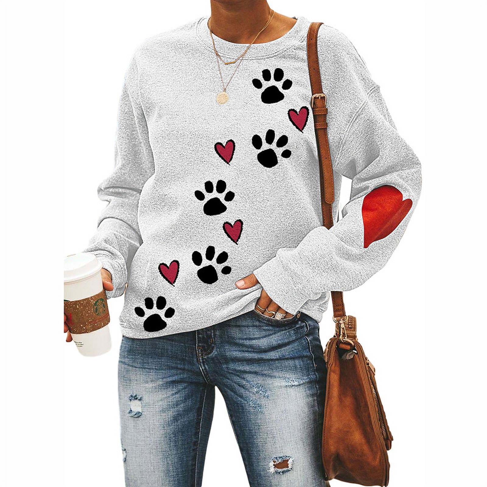 Women's Tops Dog Paw Print Long Sleeve Crew Neck Tunics - Walmart.com