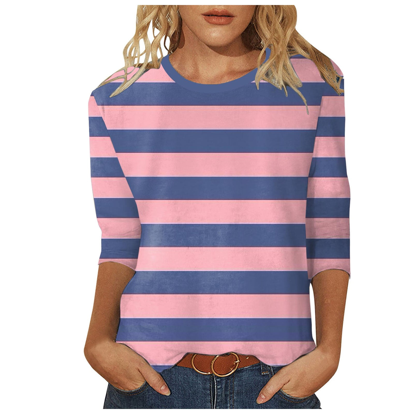 Women's Tops T-Shirts Mid Length Three Quarter Sleeves Graphic Crew ...