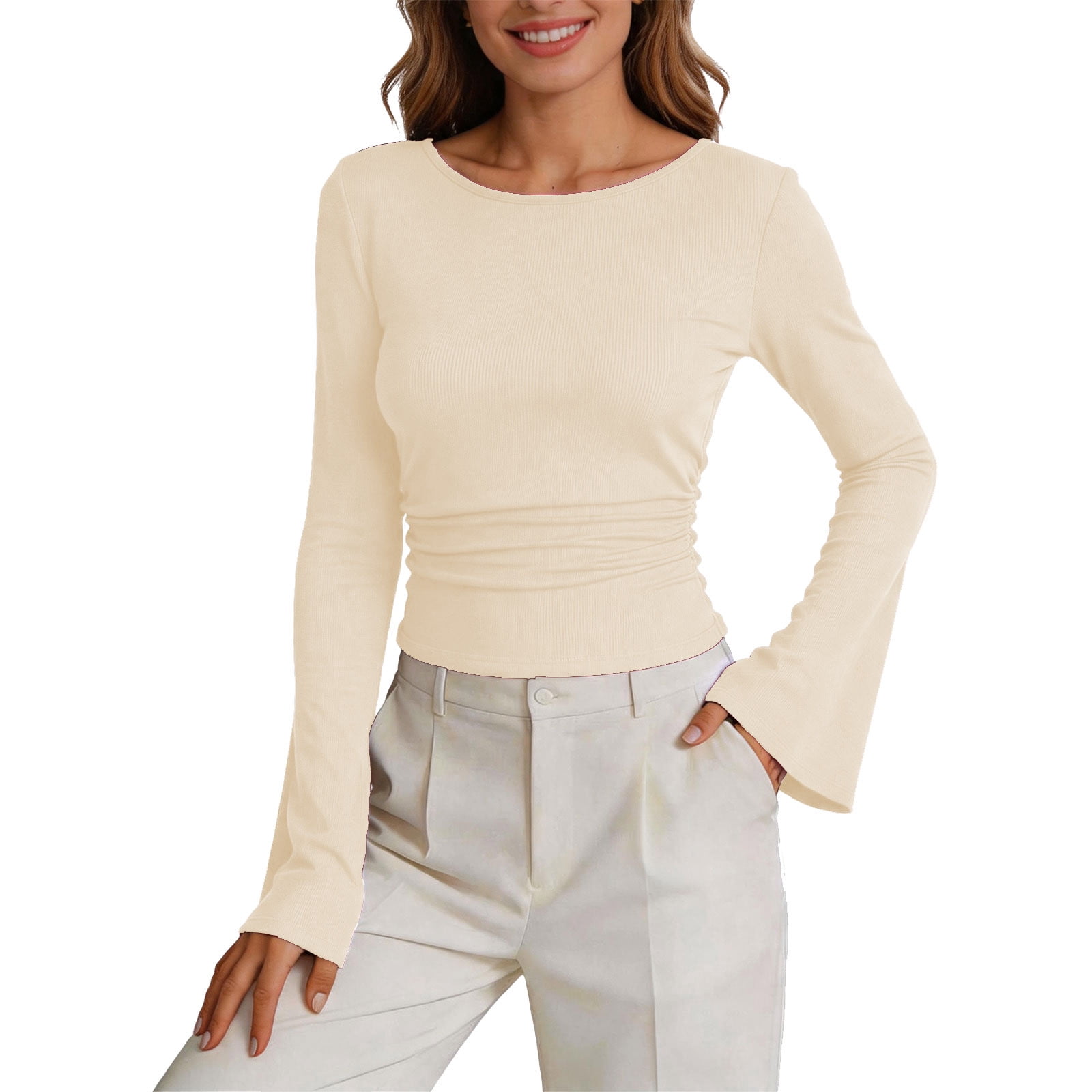 Women's Tops T-Shirts Versatile Long Sleeve Figure Fit Plus Size Knit ...