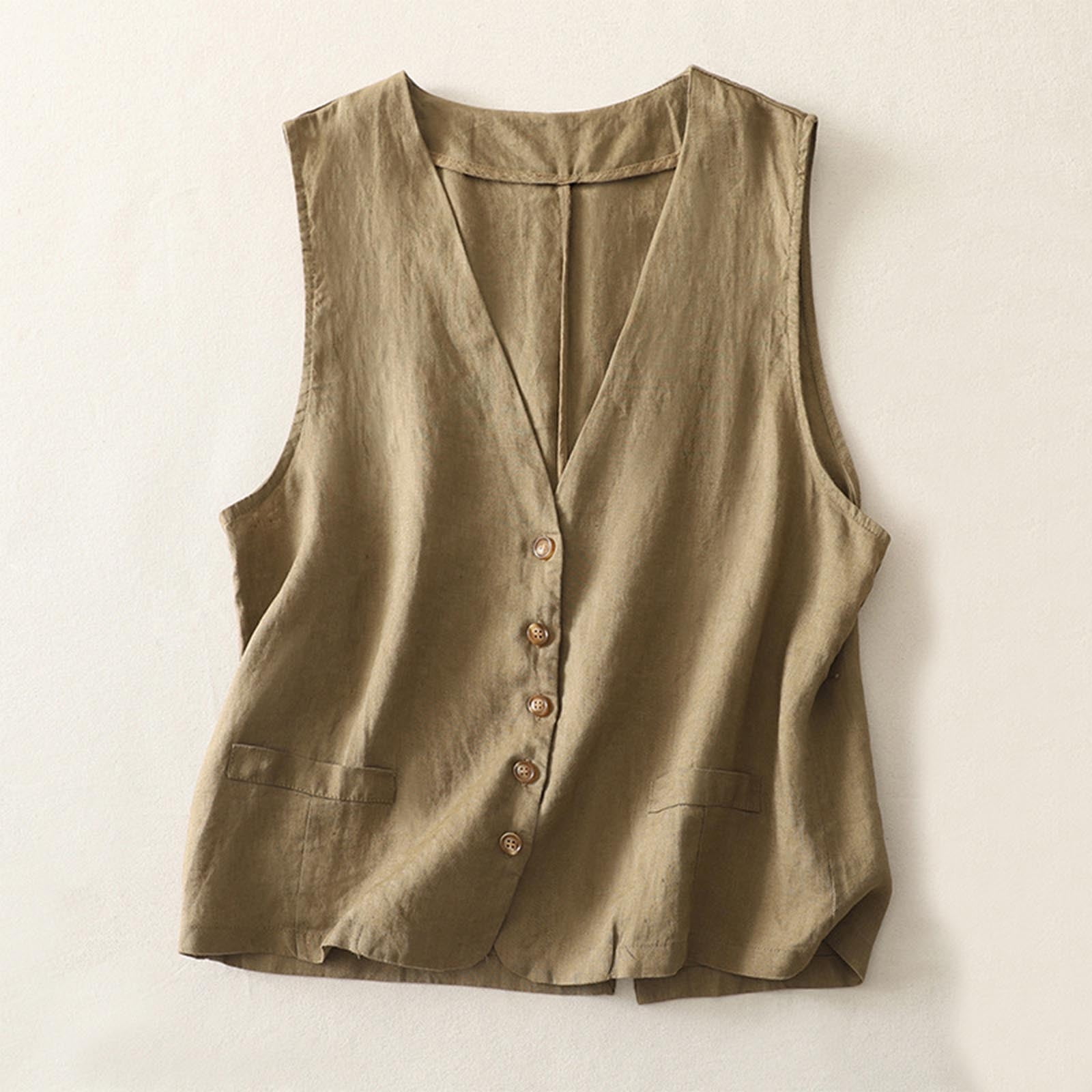 Women's Tops and Blouses Cotton and Linen Solid Color V-Neck Shirts ...
