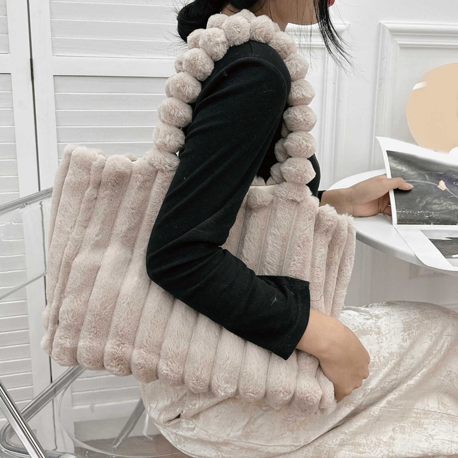 Women's Tote Handbags Furry Tote Bags for Women Fashion Purses and ...