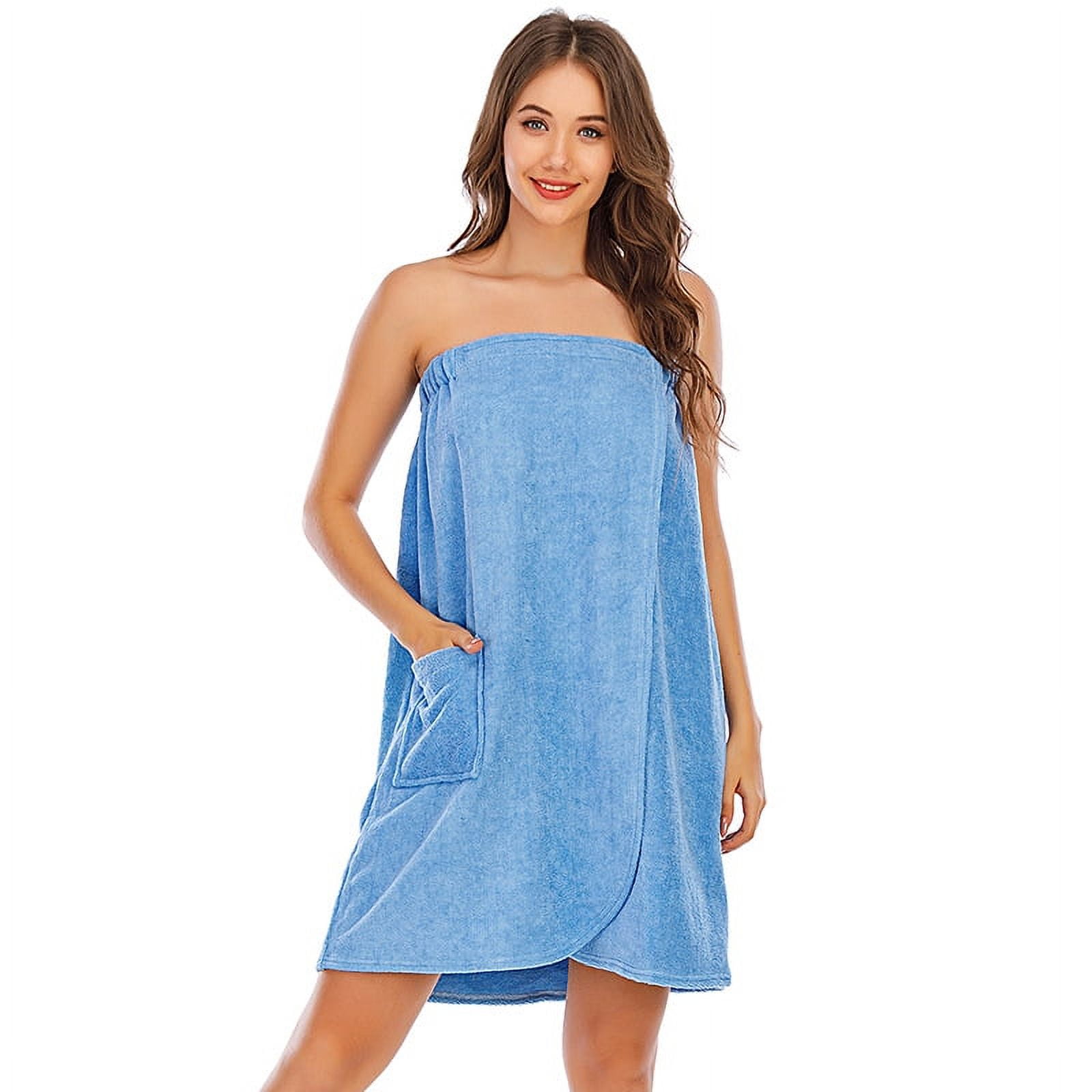 Women's Towel Wrap Bathrobe, Terry Cloth Cotton Towels Robe with Velcro ...