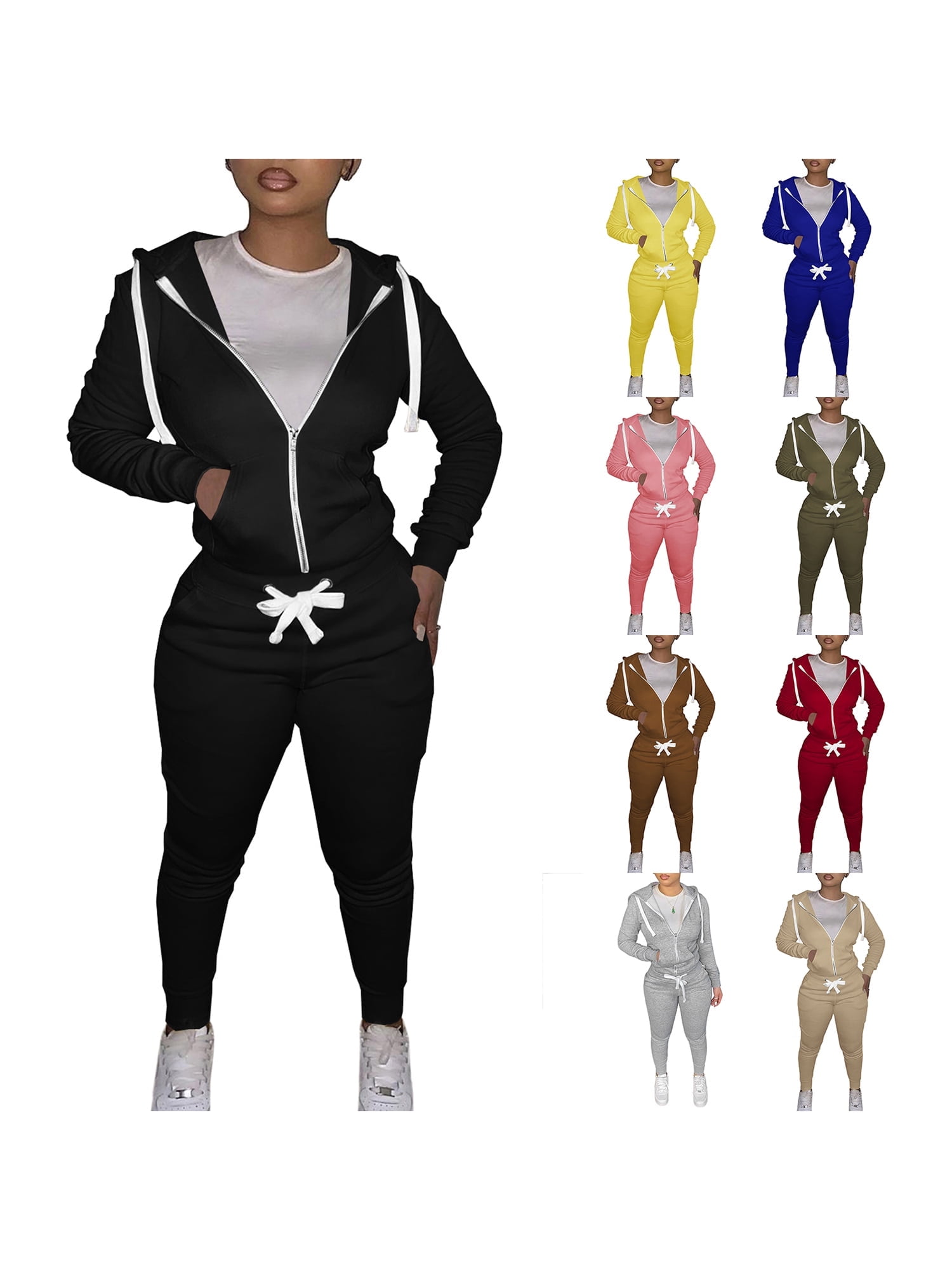 Women's Jogging Tracksuit: 2Pcs Casual Long Sleeve Zipper Hoodie ...