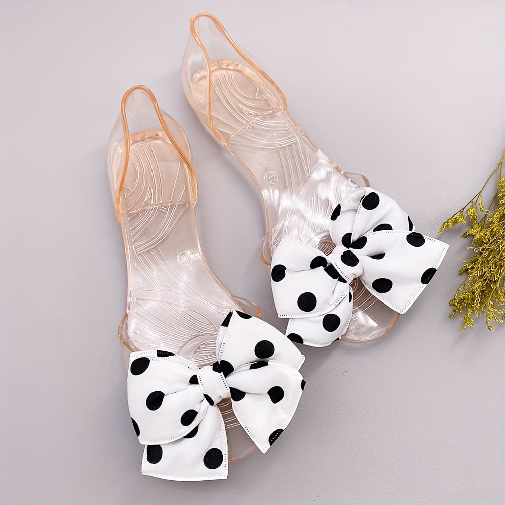 Women's Transparent PVC Flat Sandals With Polka Dot Bow, Casual Indoor ...