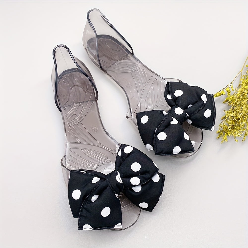 Women's Transparent PVC Flat Sandals With Polka Dot Bow, Casual Indoor ...