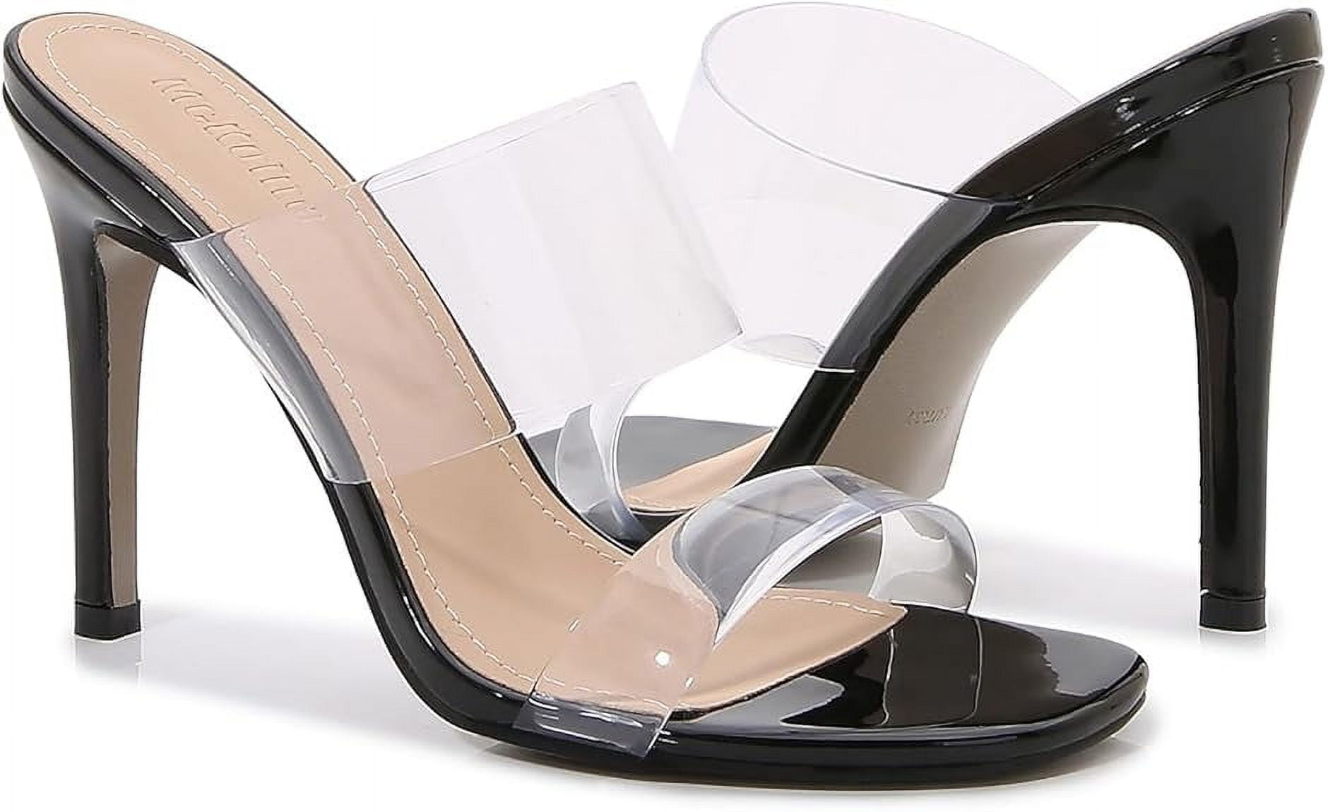 Women's Transparent Two Strap Square Open Toe Stiletto Slide Sandals ...