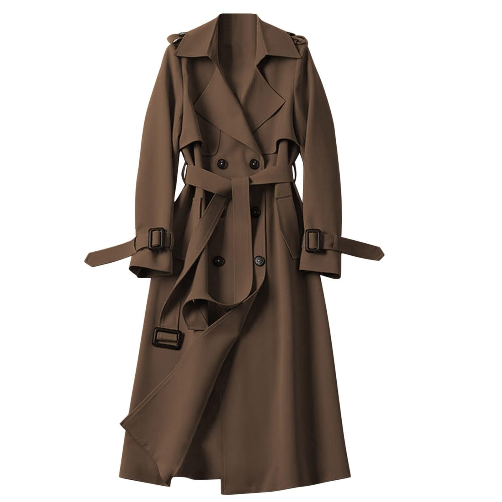 Women's Trench Coat Long Double Breasted Jacket Classic Elegant ...