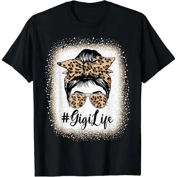 Women's Trendy Gigi Life Leopard Print Messy Bun Sunglasses T-Shirt ...