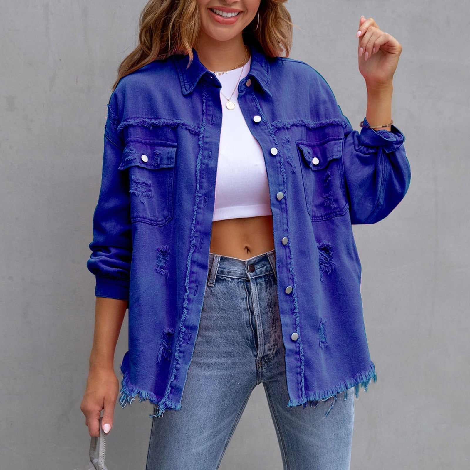 Women's Trendy Ripped Oversized Denim Jacket Casual Long Boyfriend ...