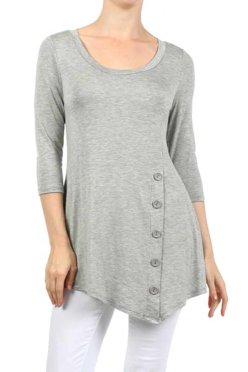 Women's Trendy Style 3/4 Sleeves Button Trim Solid Top - Walmart.com