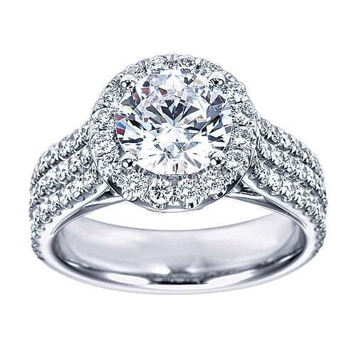 Women's Triple Shank Engagement Ring, Pave Set Halo Anniversary Ring, 2 ...