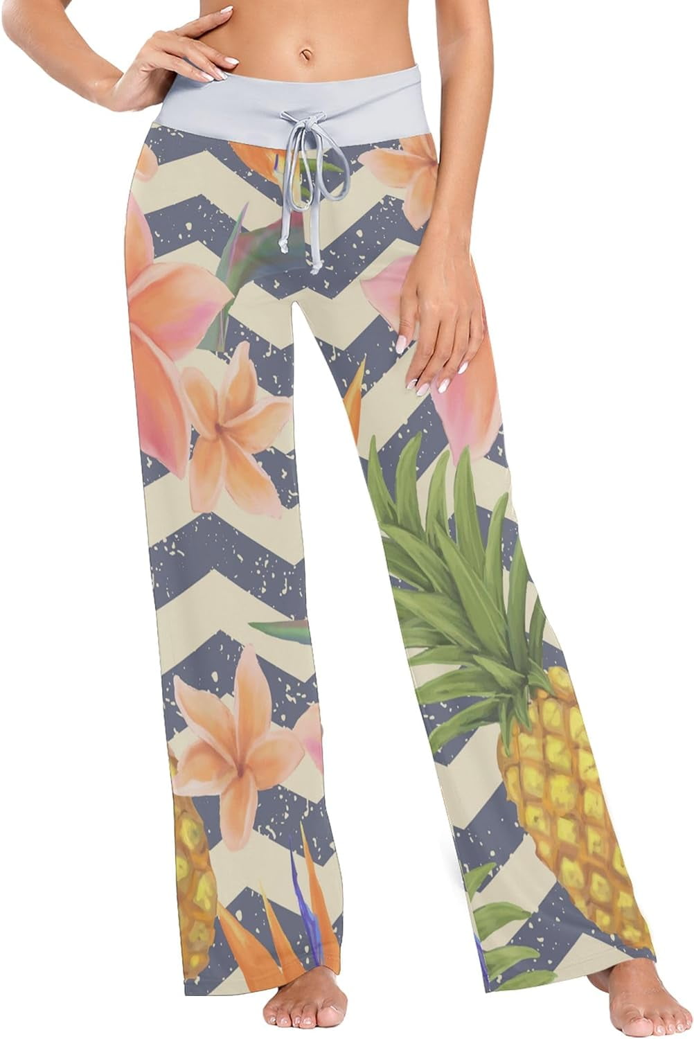 Women's Tropical Exotic Flowers Pineapple Pajama Pants, Casual Pajama ...