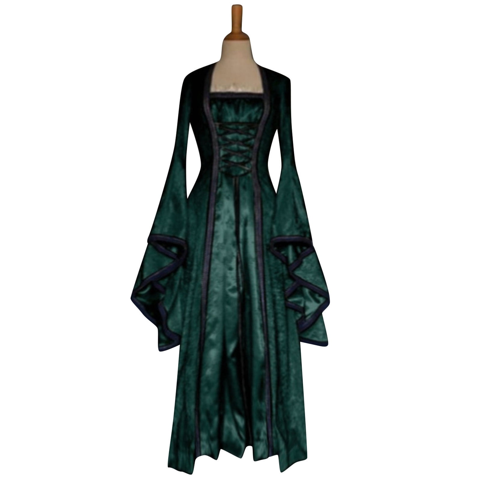 Women's Trumpet Sleeve Princess Dress Lace Up Corset Waist Floor Length ...