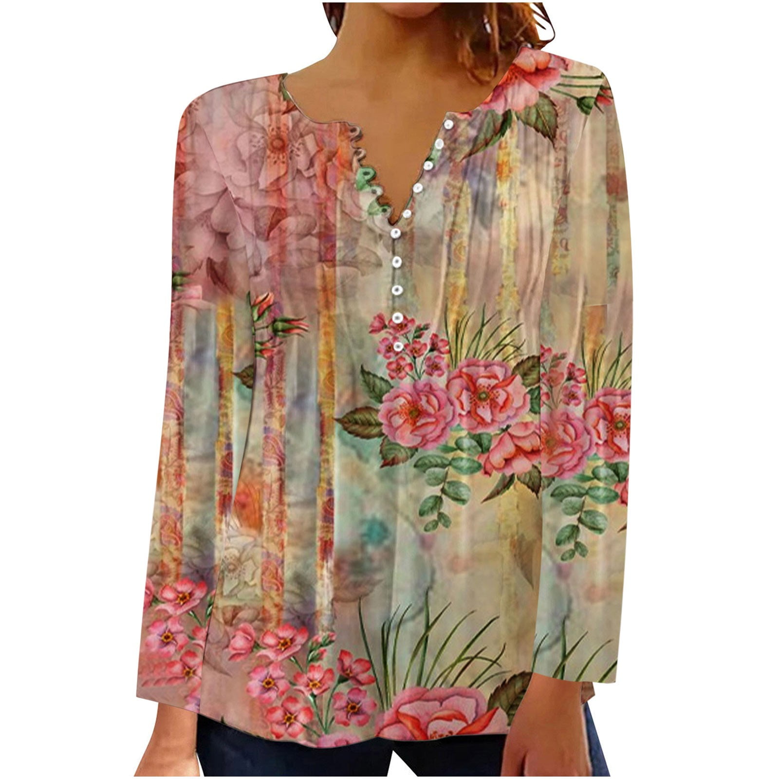 Women's Tunic Tops for Leggings Long Sleeve Floral Summer Tops Loose ...