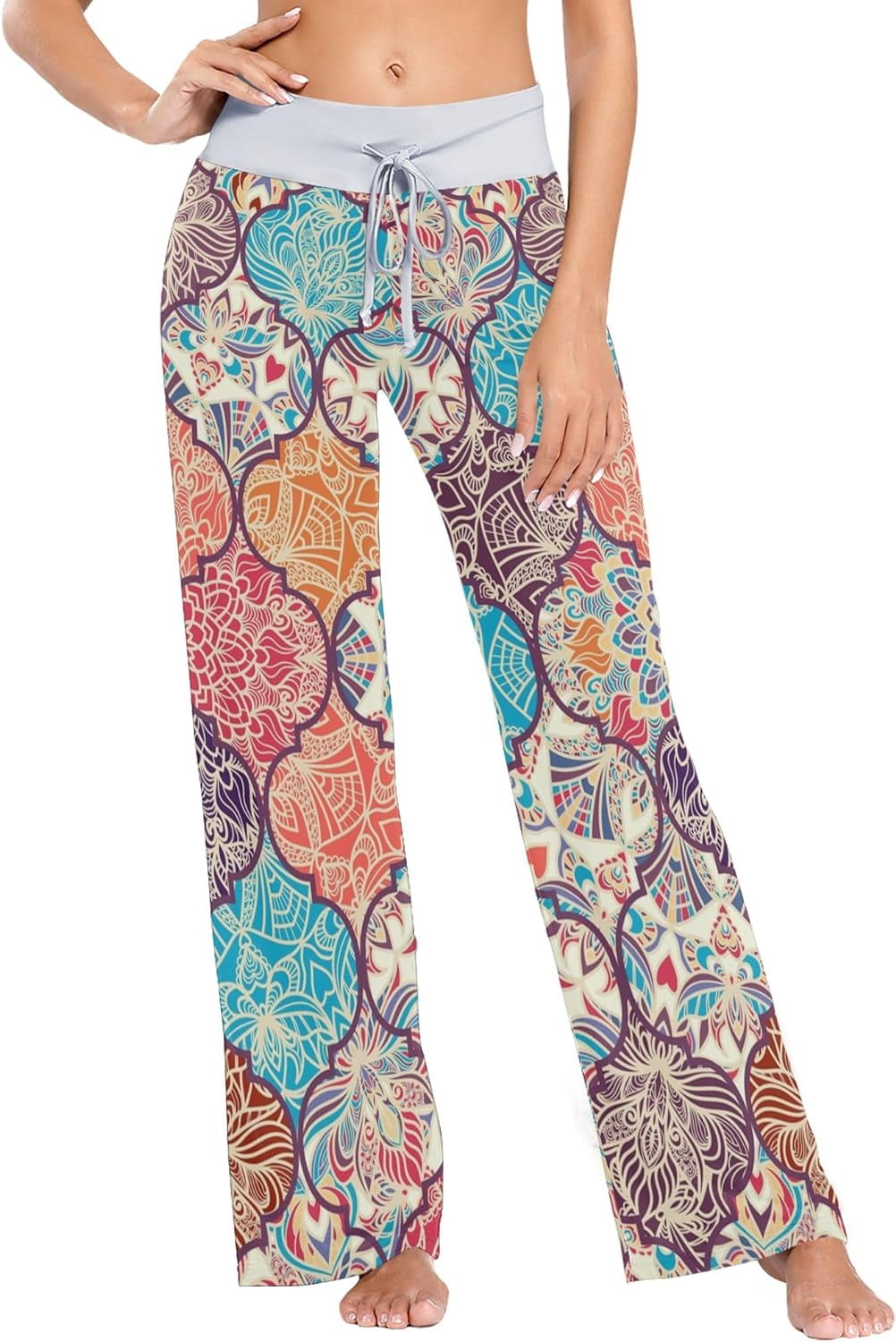Women's Turkish Style Patchwork Pajama Pants, Casual Pajama Bottoms ...