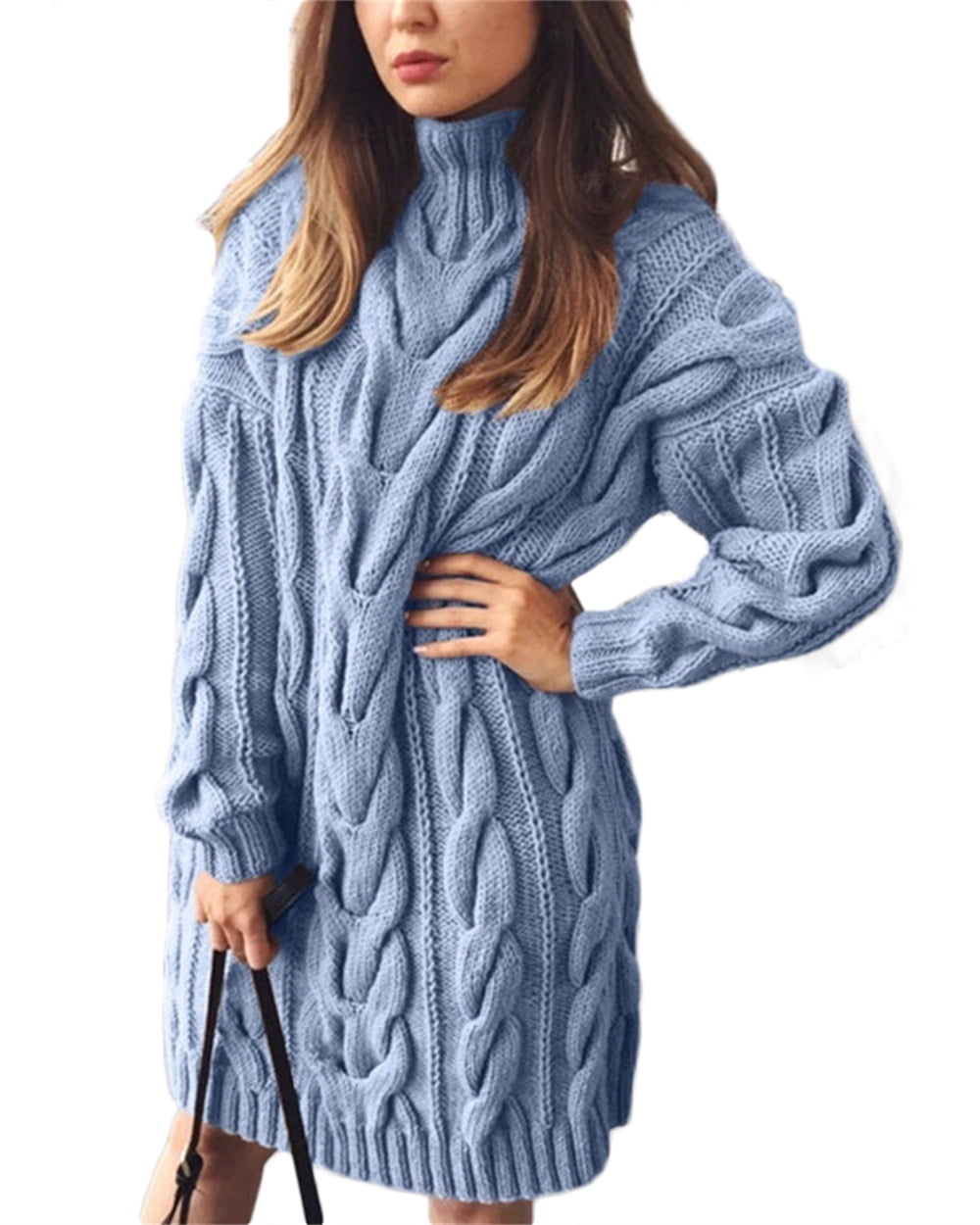 Women's Turtleneck Cable Knit Long Pullover Casual Loose Chunky Sweater ...