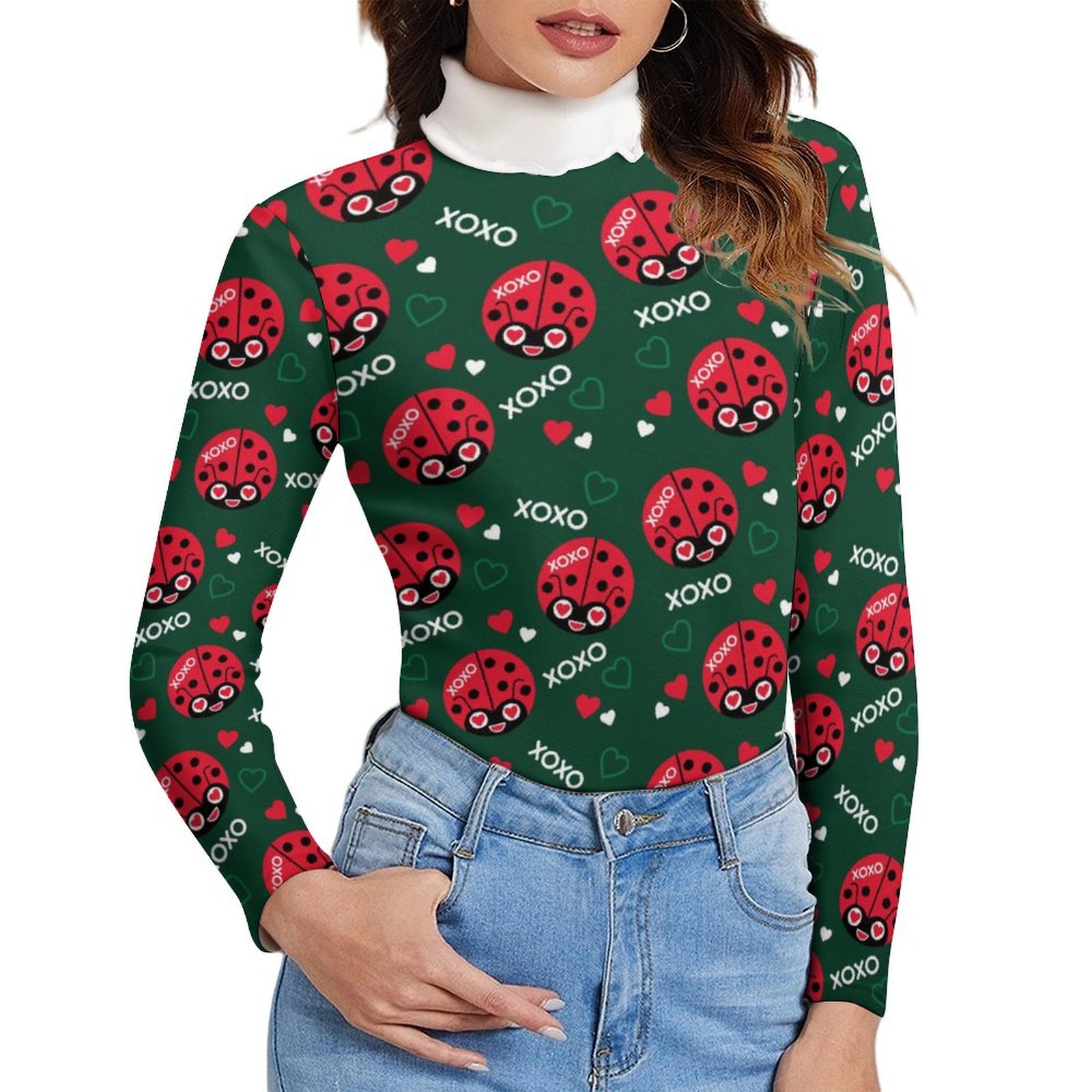 Women's Turtleneck Long Sleeve Shirts Ladybugs In Love Soft Mock Turtle ...
