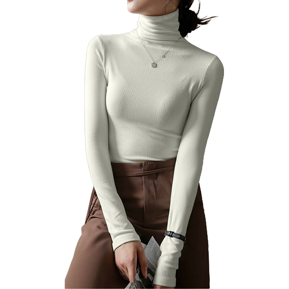 Women's Turtleneck Long Sleeve Shirts Slim Fitted Casual Pullovers Underscrubs Layer Tee Tops ...