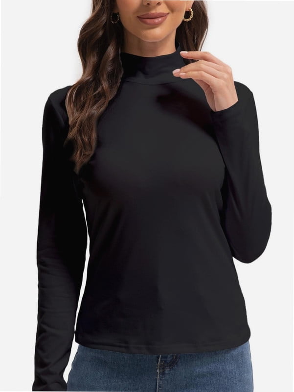 Women's Turtleneck Long Sleeve Shirts Slim Fitted Lightweight Base ...
