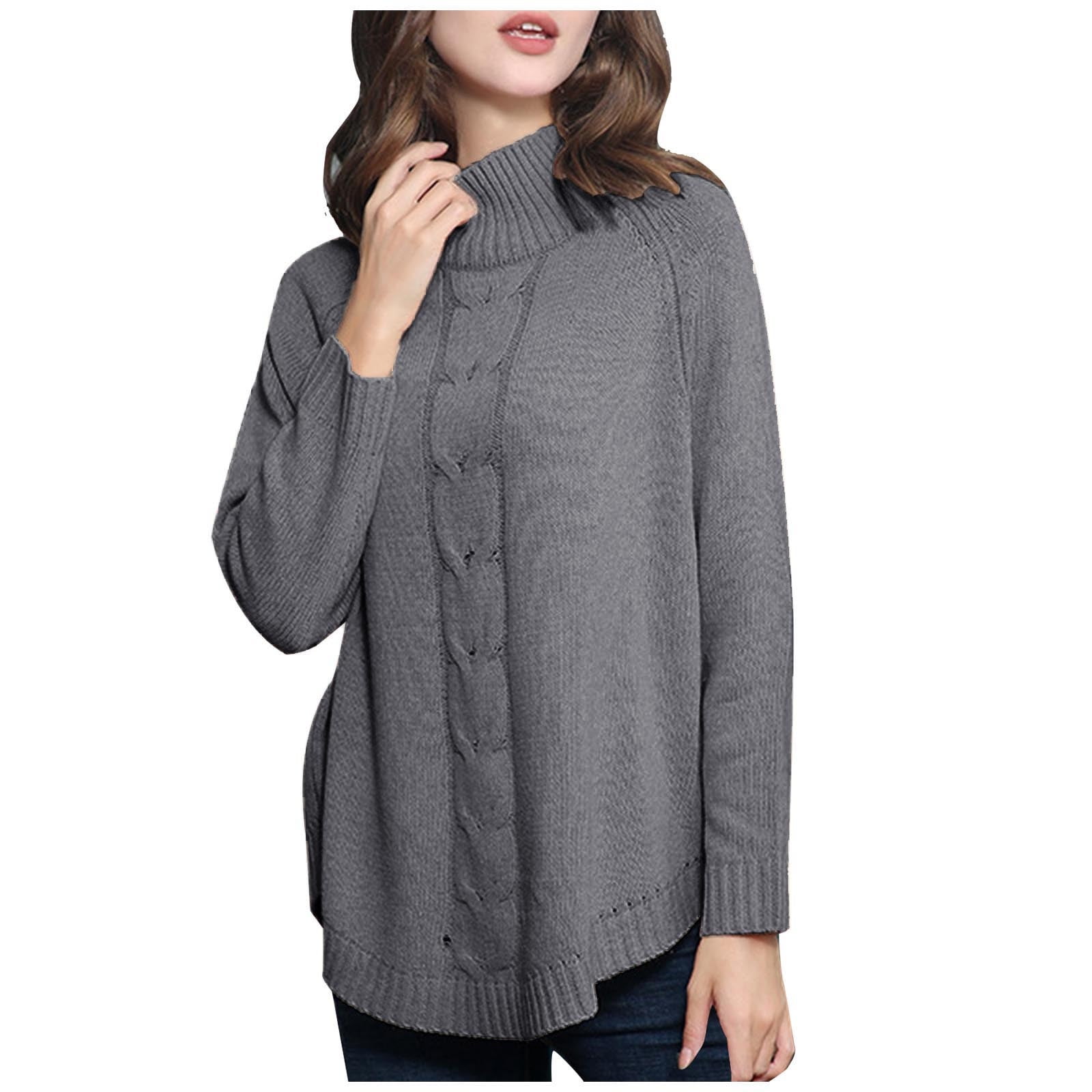 Women's Turtleneck Sweaters Long Sleeve Solid Chunky Cable Knit Sweater ...