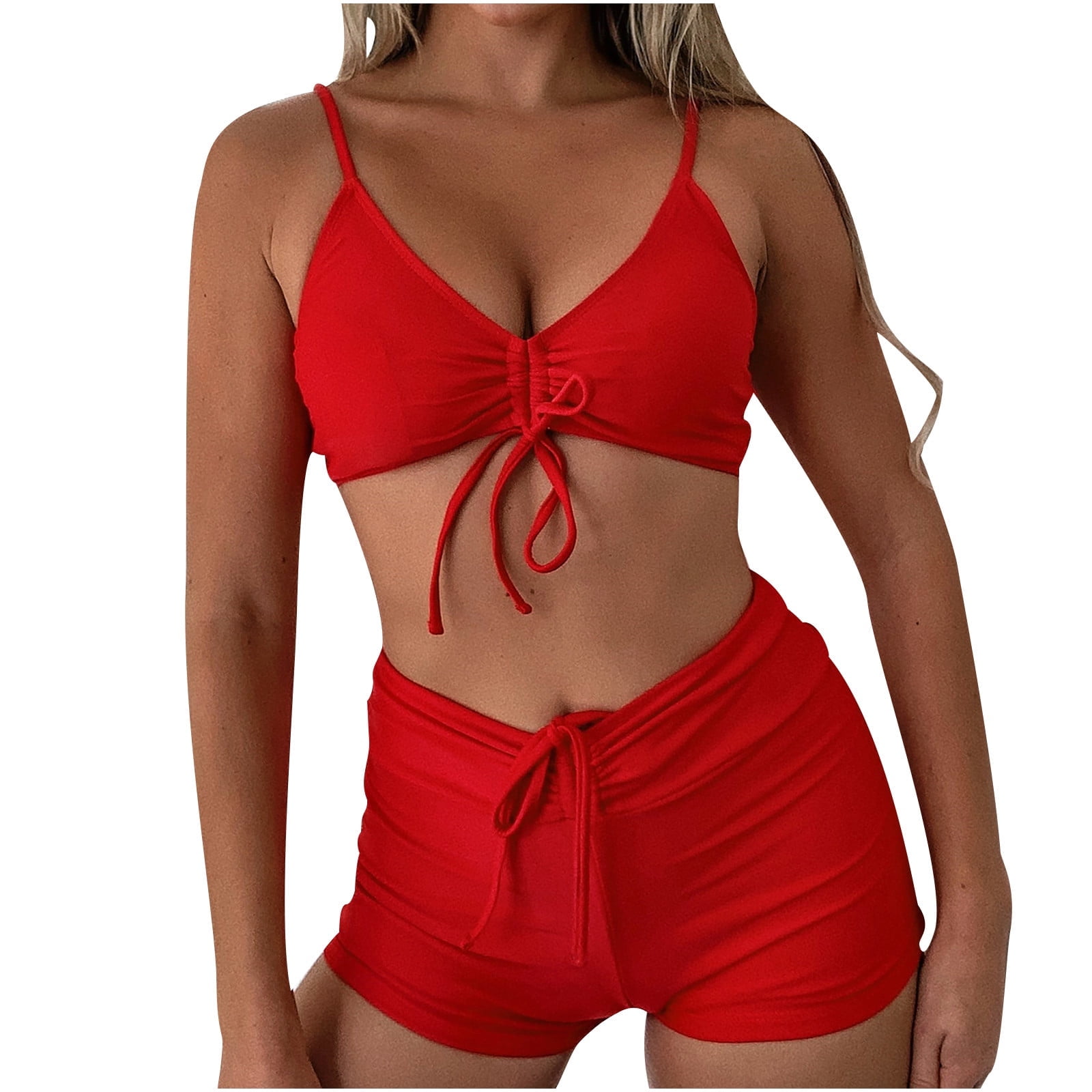Womens Twist Front Halter Push Up Bikini Top Tie Backless Bathing Suit Tops